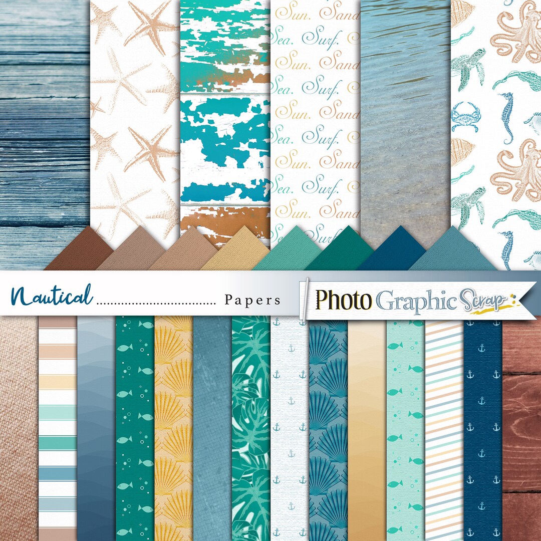 Nautical Digital Scrapbook Papers, Beach Papers, Printable Papers ...
