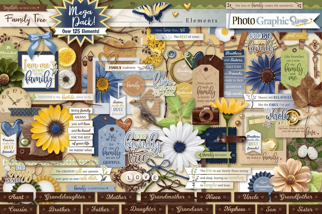 Family Tree Digital Scrapbook Elements, Family Tree Art. - Etsy