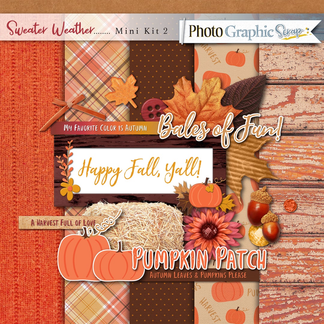 Fall Digital Scrapbook Mini Kit, Fall Scrapbook Elements, Fall Digital ...