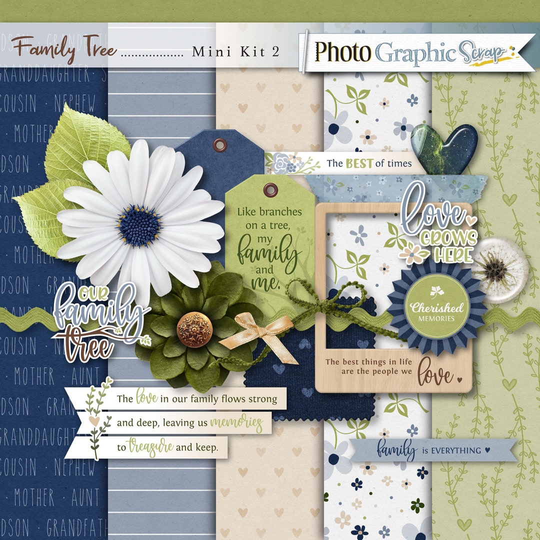 Family Tree Digital Scrapbook Mini Kit, Scrapbook Elements, Digital ...