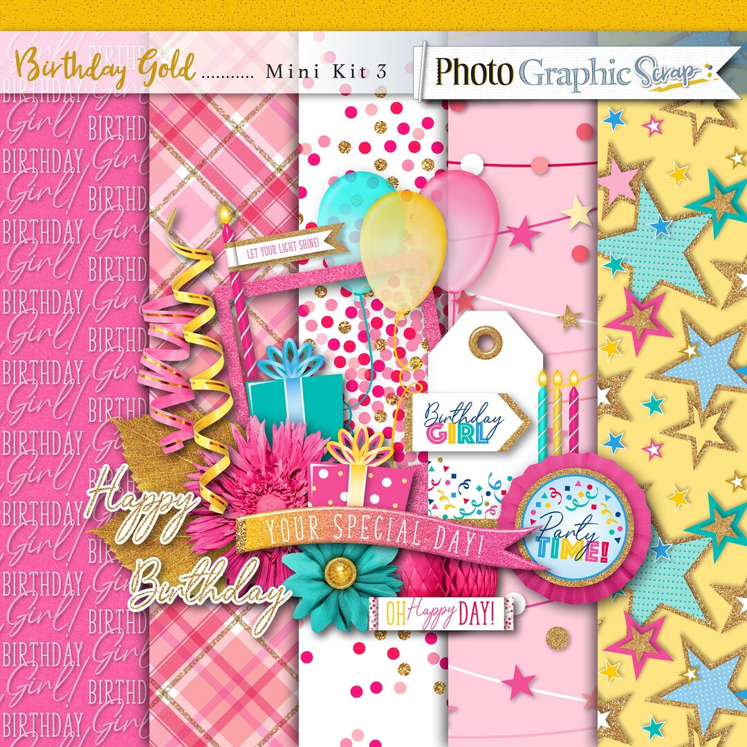 Birthday Digital Scrapbook Mini Kit, Birthday Scrapbook Elements ...