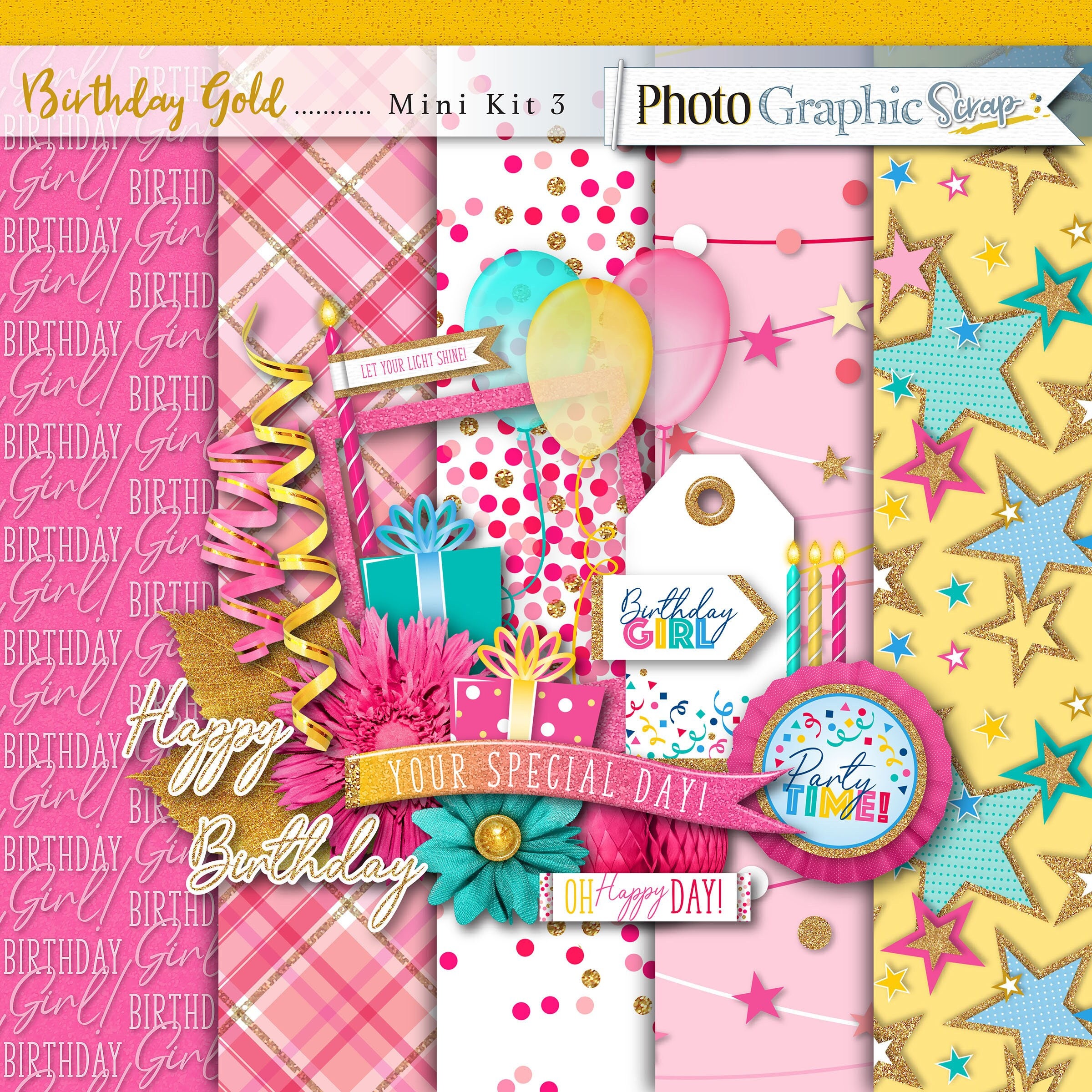 Birthday Digital Scrapbook Mini Kit, Birthday Scrapbook Elements ...