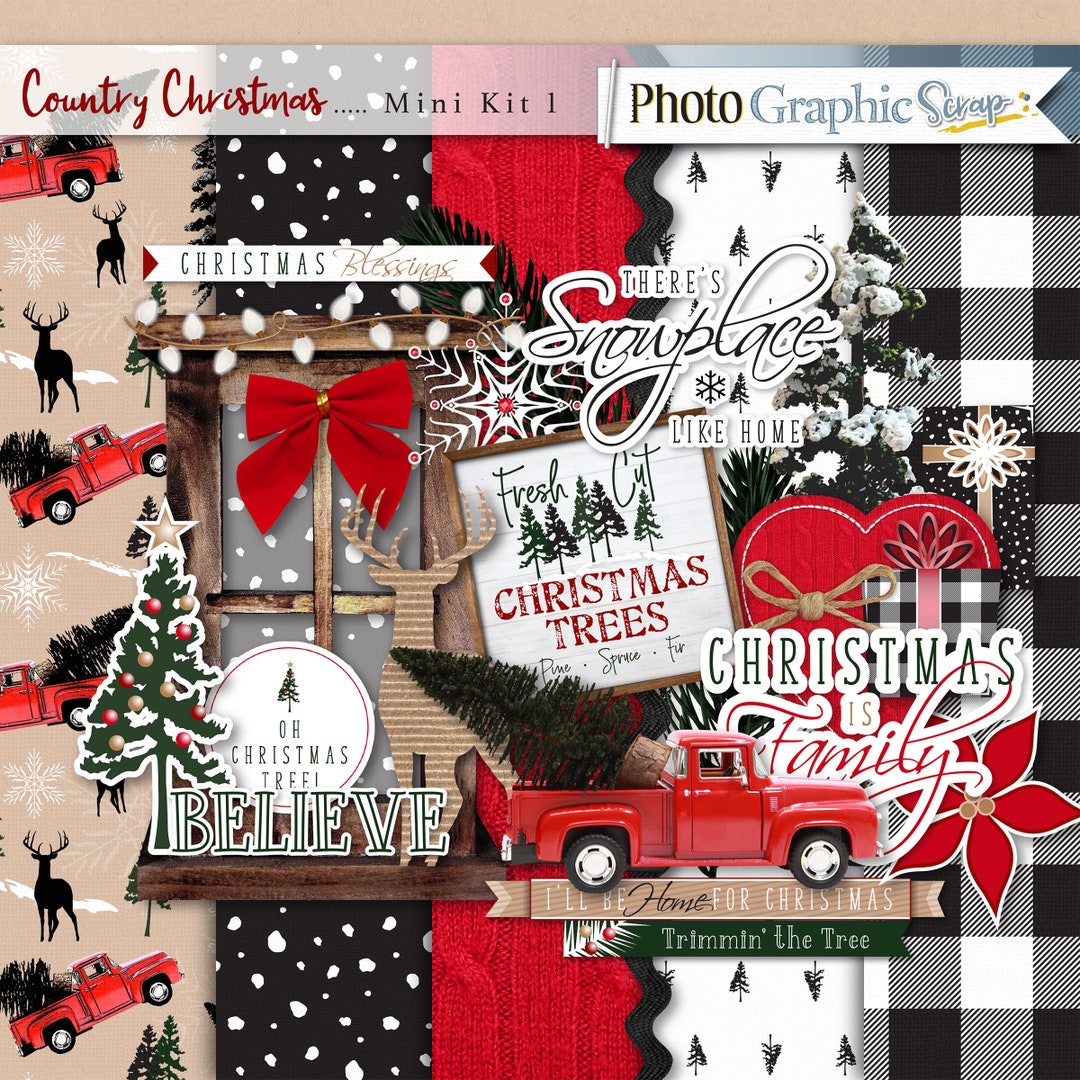 Christmas Digital Scrapbook Mini Kit, Christmas Scrapbook Elements ...