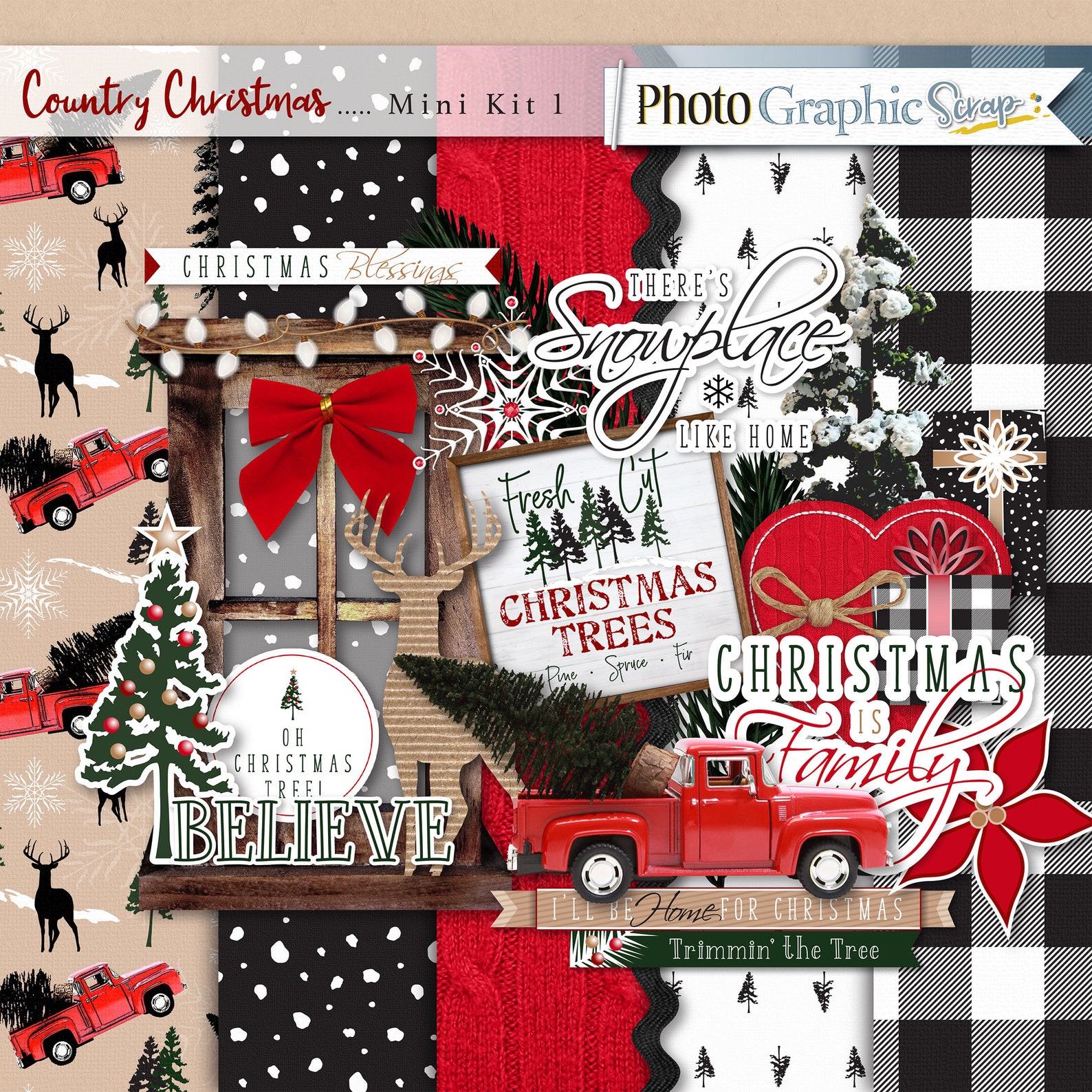 Christmas Digital Scrapbook Mini Kit, Christmas Scrapbook Elements ...