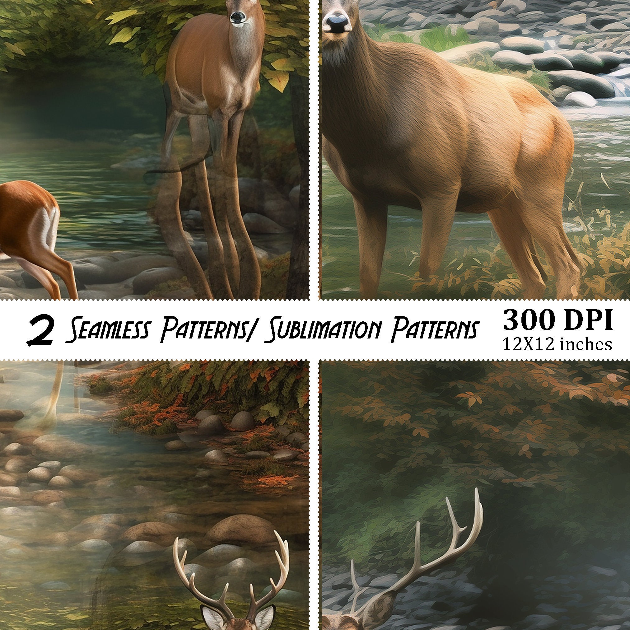 Seamless (4K) Photorealistic Deer, Wilderness Digital Pattern, Instant ...