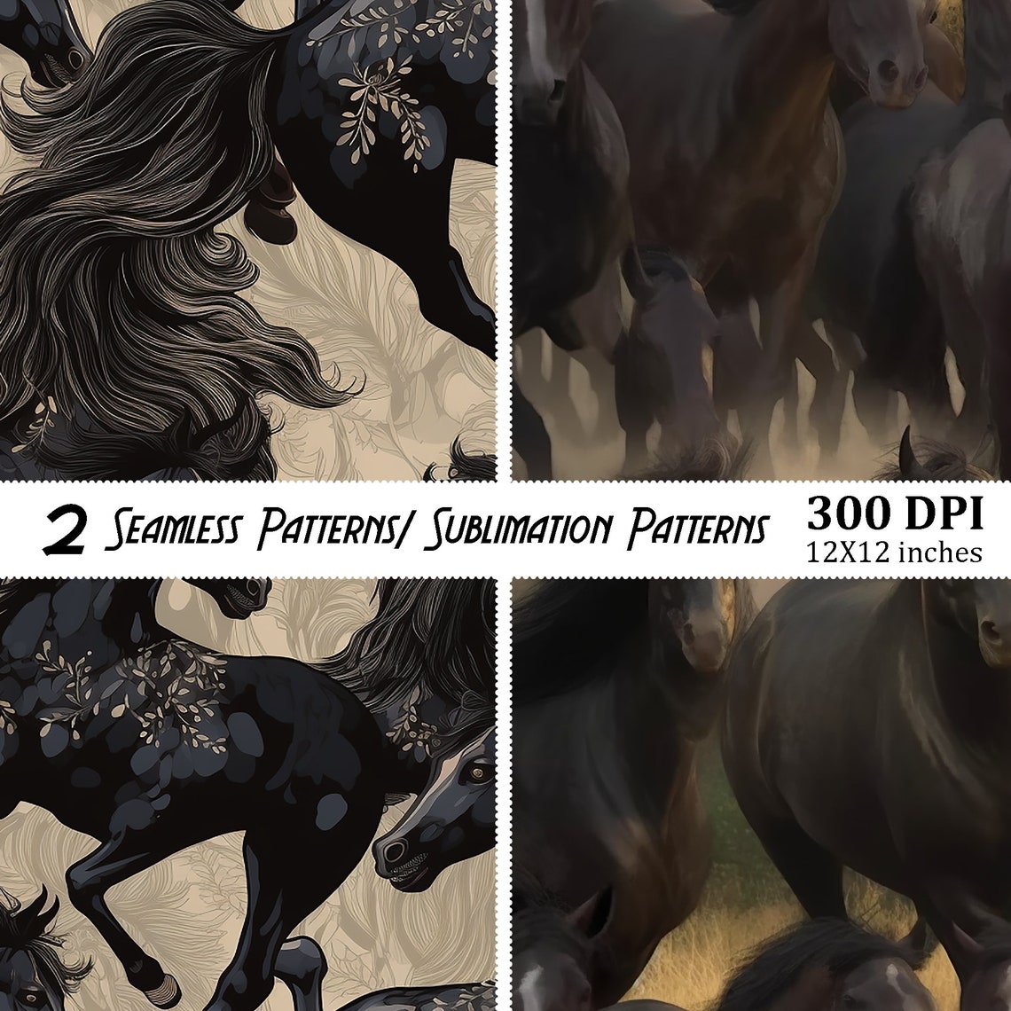 Seamless Black Stallion Digital Pattern, Instant Download, JPEG, 300 ...