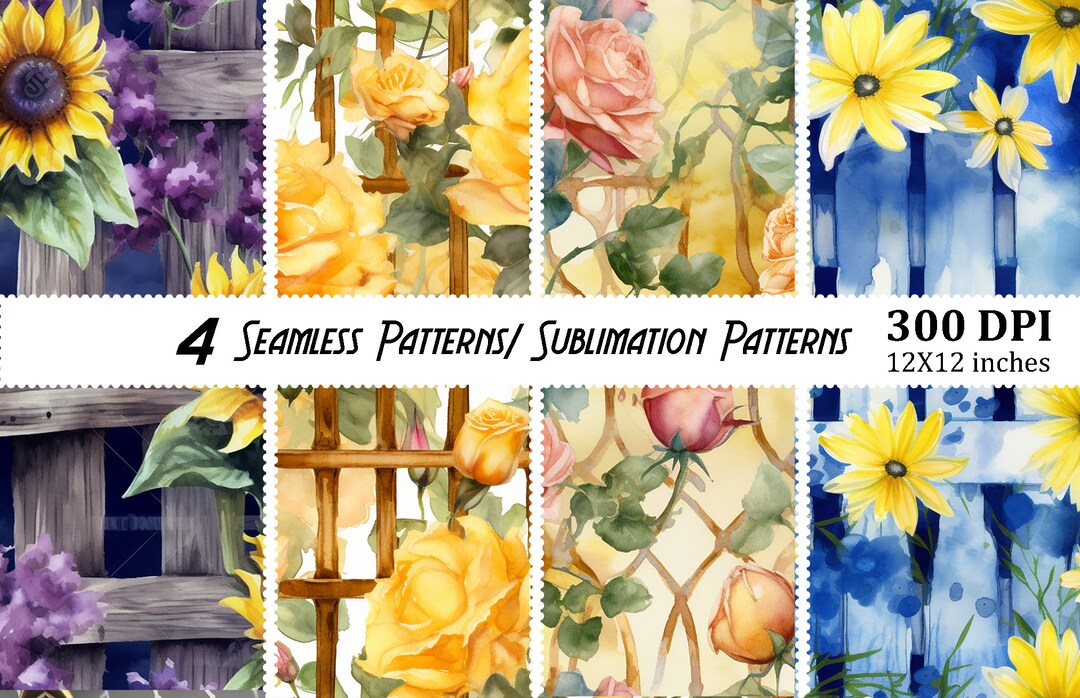 Seamless Floral, Flowers Along Fence Digital Pattern, Instant Download ...