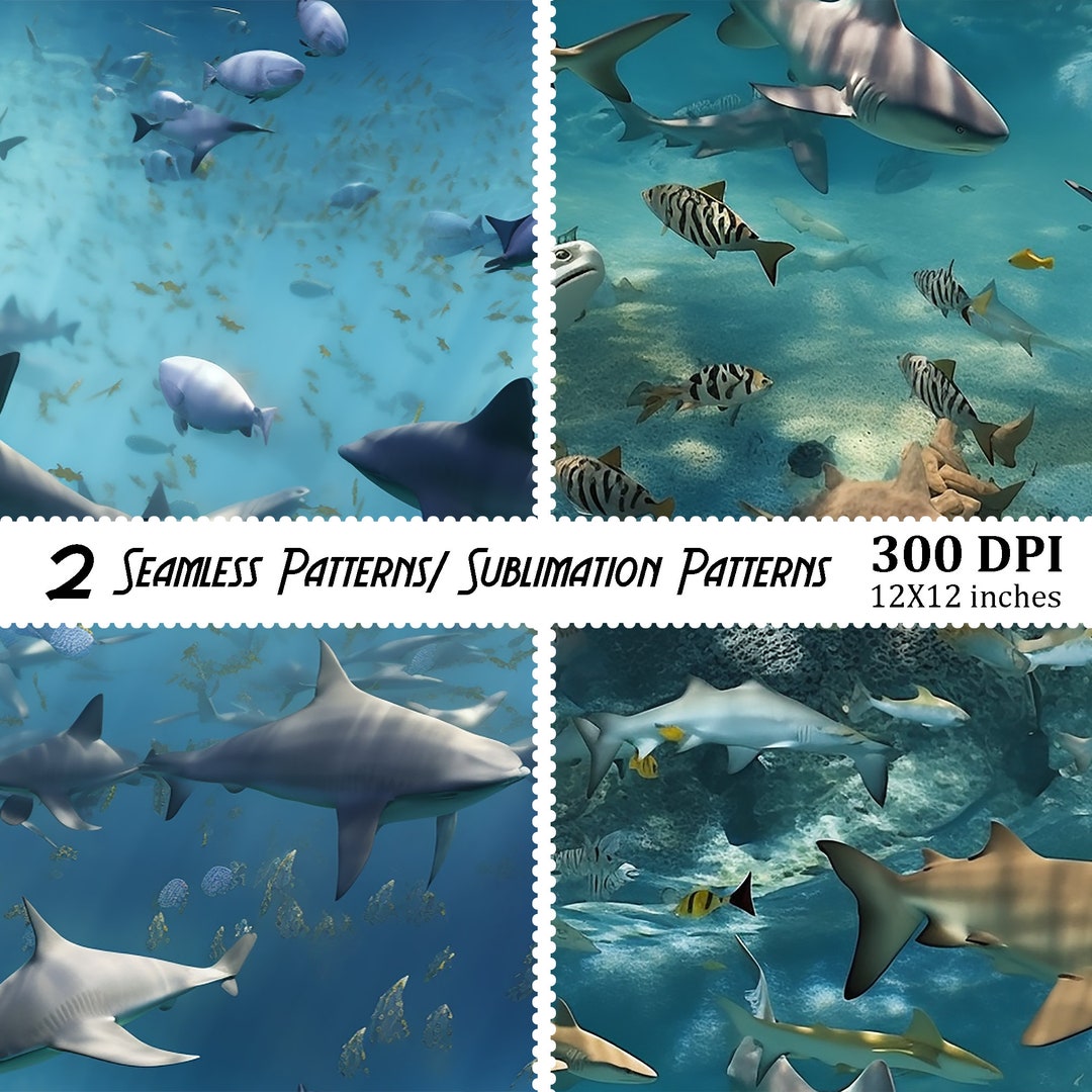 Seamless 4K Shark Digital Pattern, Instant Download, JPEG, 300 DPI ...