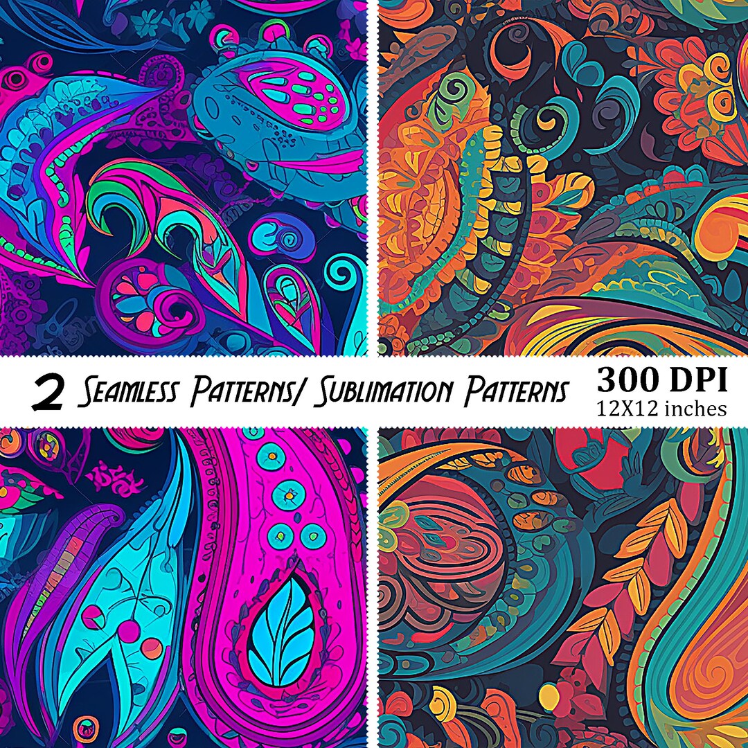 Seamless Rainbow Paisley Digital Pattern, Instant Download, JPEG, 300 ...