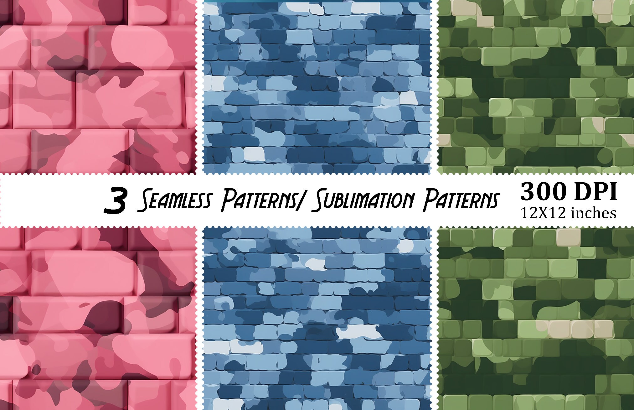 Seamless Assorted Camoflauge Brick Digital Pattern, Instant Download ...