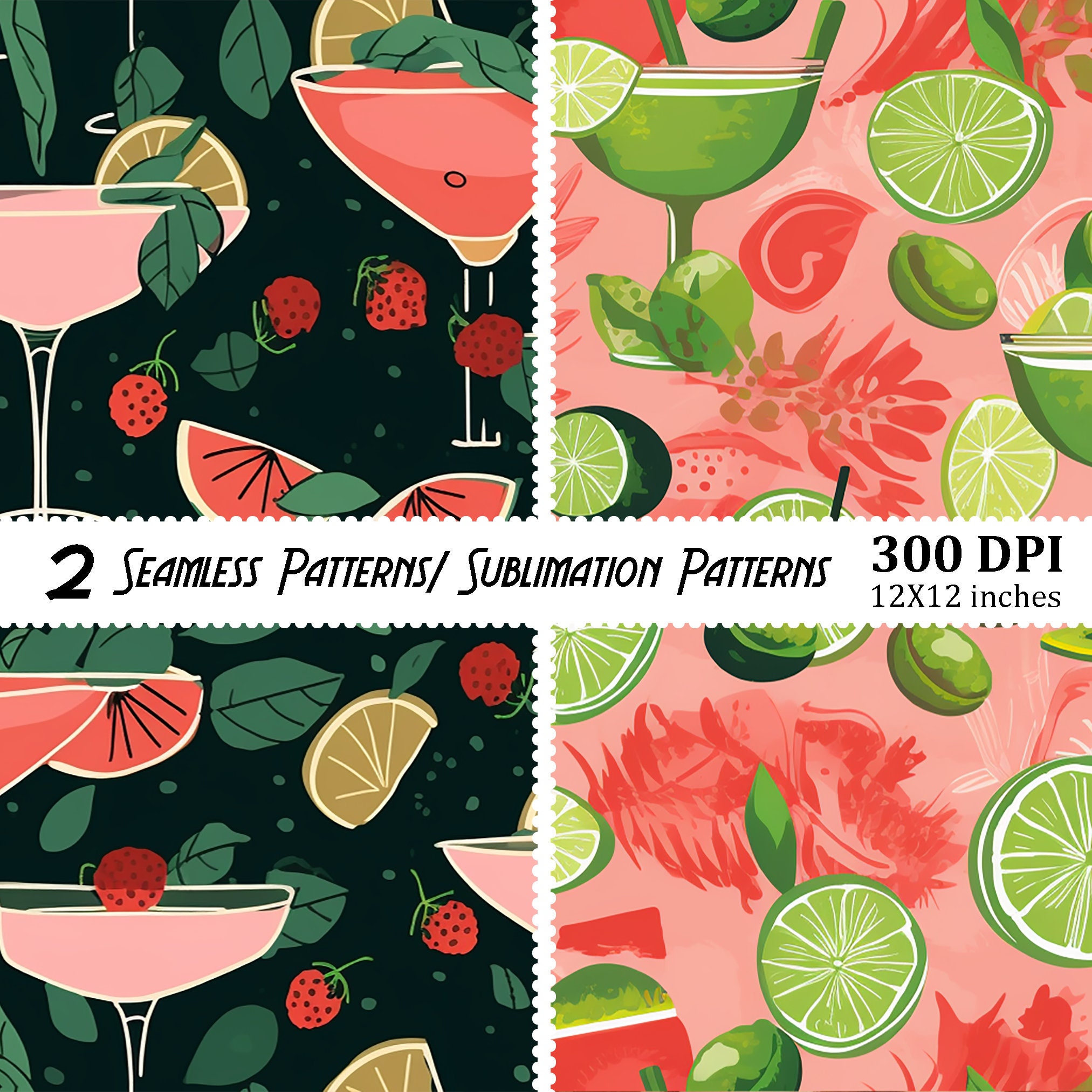 Seamless Strawberry Margarita Digital Pattern, Instant Download, JPEG ...