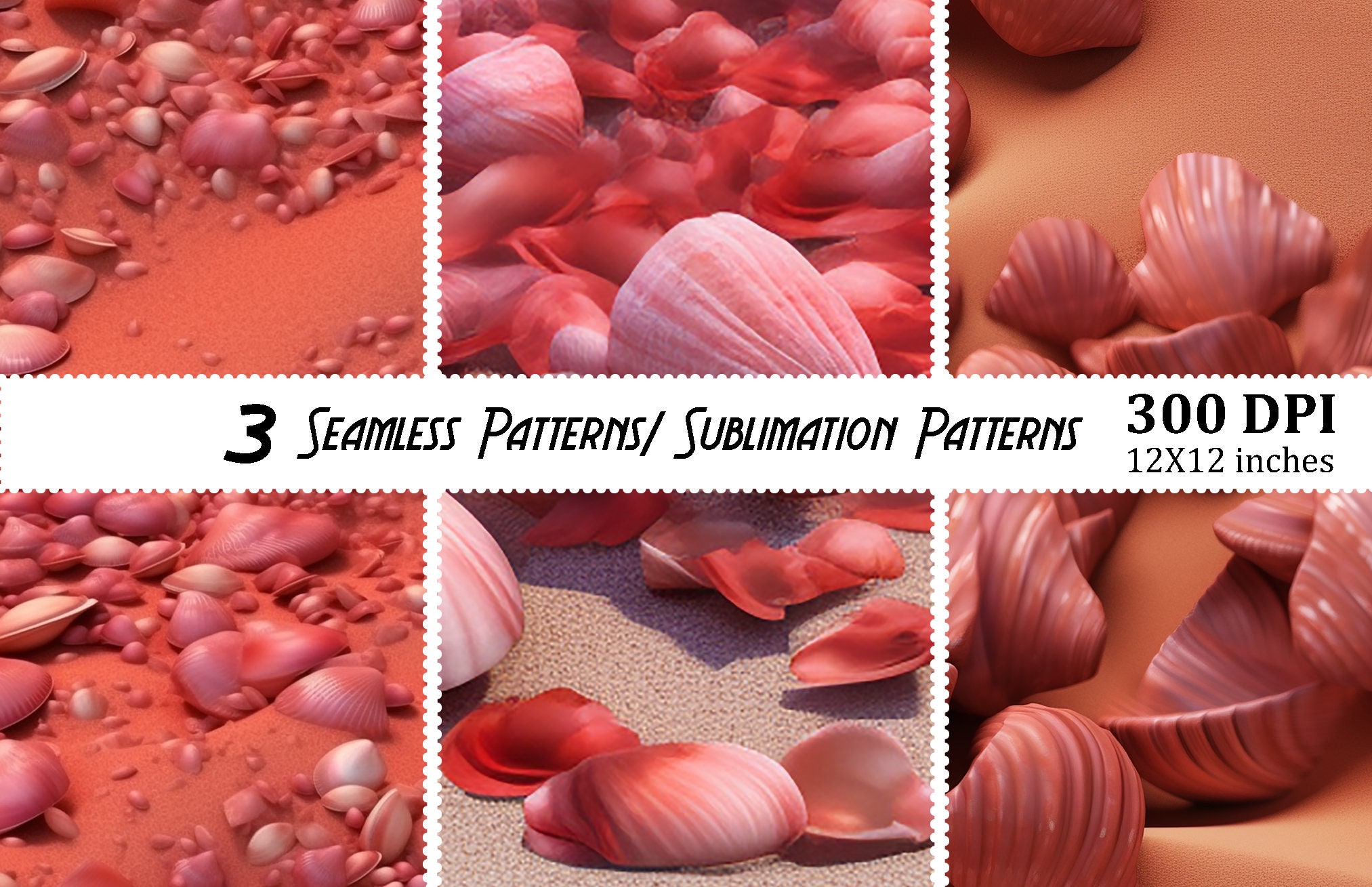 Seamless Red Shells on a Beach Photorealistic Digital Pattern, Instant ...
