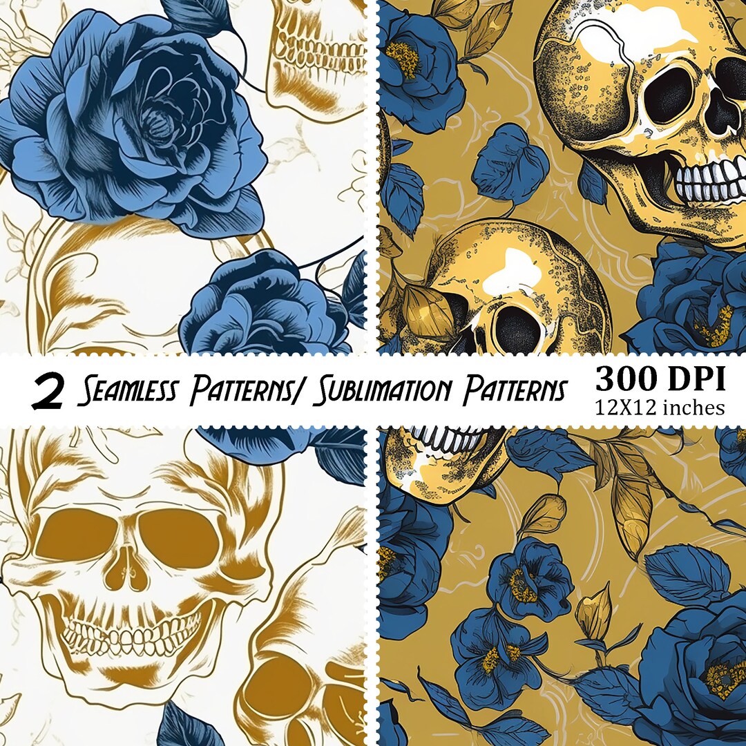 Seamless Floral, Skulls and Roses Print Digital Pattern, Instant ...