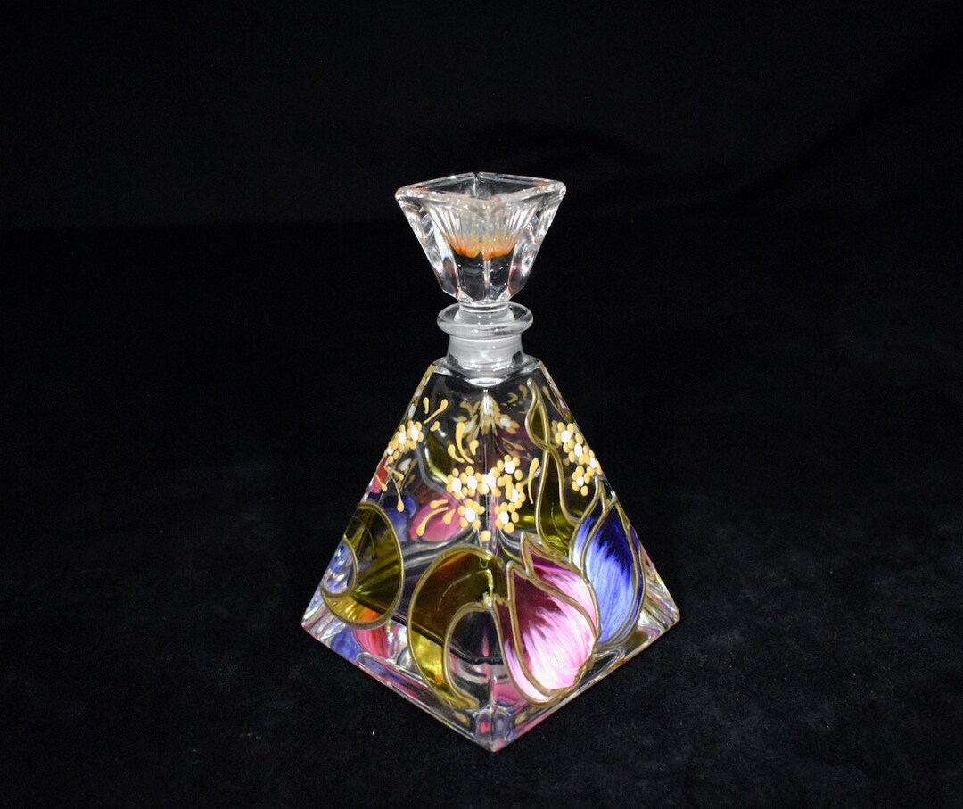 Pink Perfume Bottle, Square Pyramid Shaped, Hand Painted Tulips - Etsy