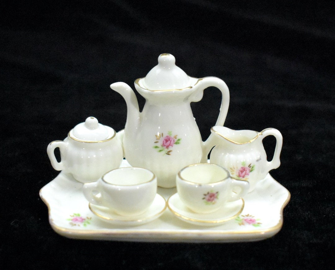 Miniature Tea Set, 10 Pieces, Pink Roses - Etsy