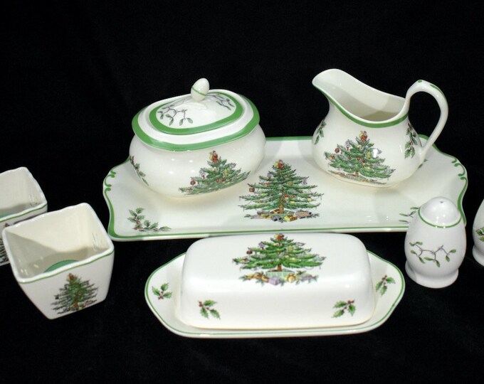 Spode, Spode Christmas, Creamer, Sugar, Tray, Butter Dish, Salt and ...
