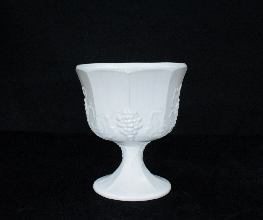 Milk Glass, Chalice, Pedestal Bowl, Vineyard Decor - Etsy