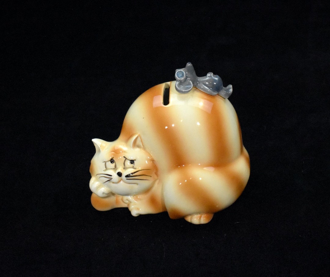 Cat Coin Bank, Sleeping Mouse Coin Bank, Ceramic Piggy Bank - Etsy