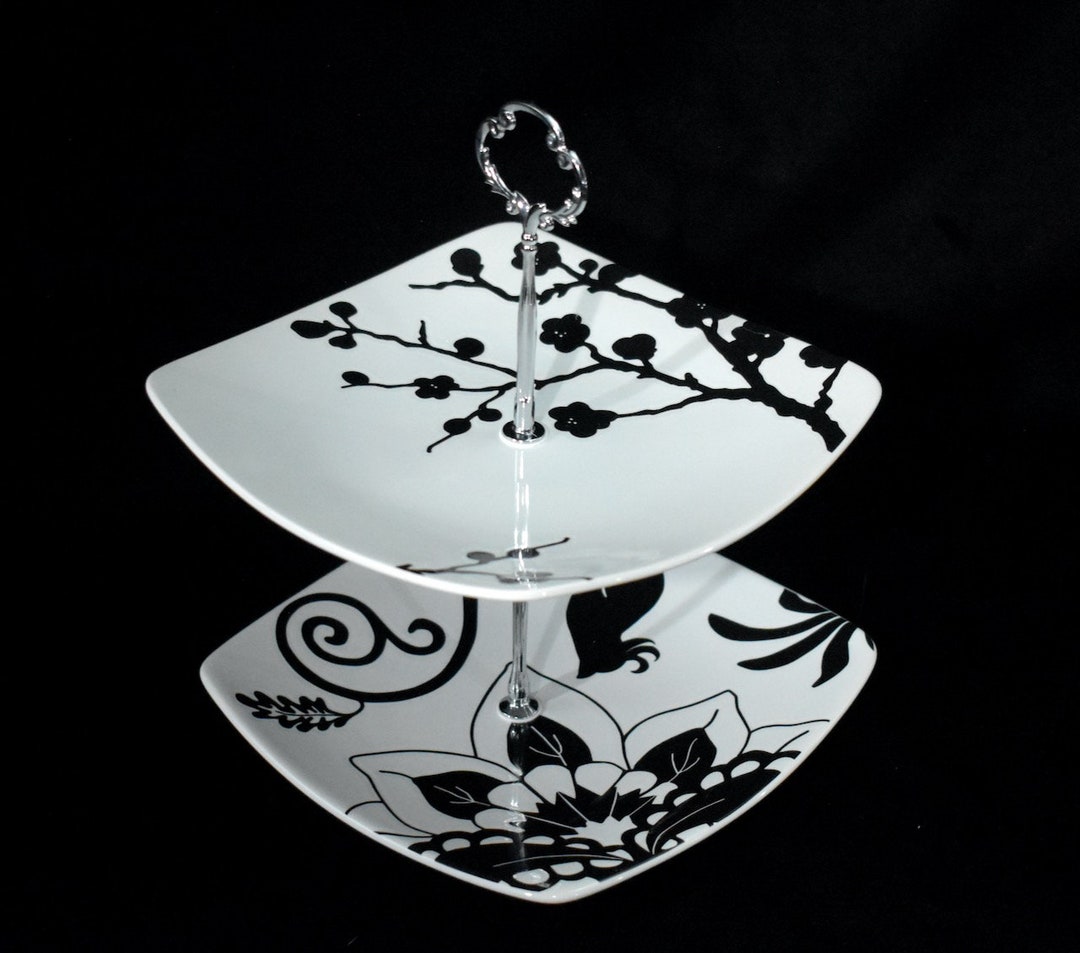 Two Tiered Serving Tray, Dessert Tray, Appetizer Tray, High Tea Tray ...