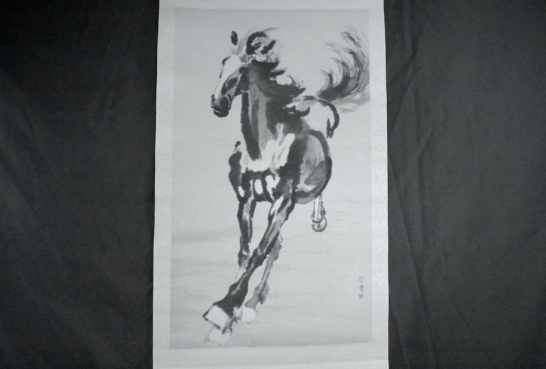 Asia Style Scroll 13x41, Horse Scroll Artwork, Black Horse Artwork - Etsy