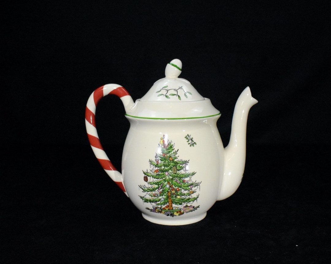 Vintage Spode Christmas Tree Teapot With Candy Cane Handle. Features a ...