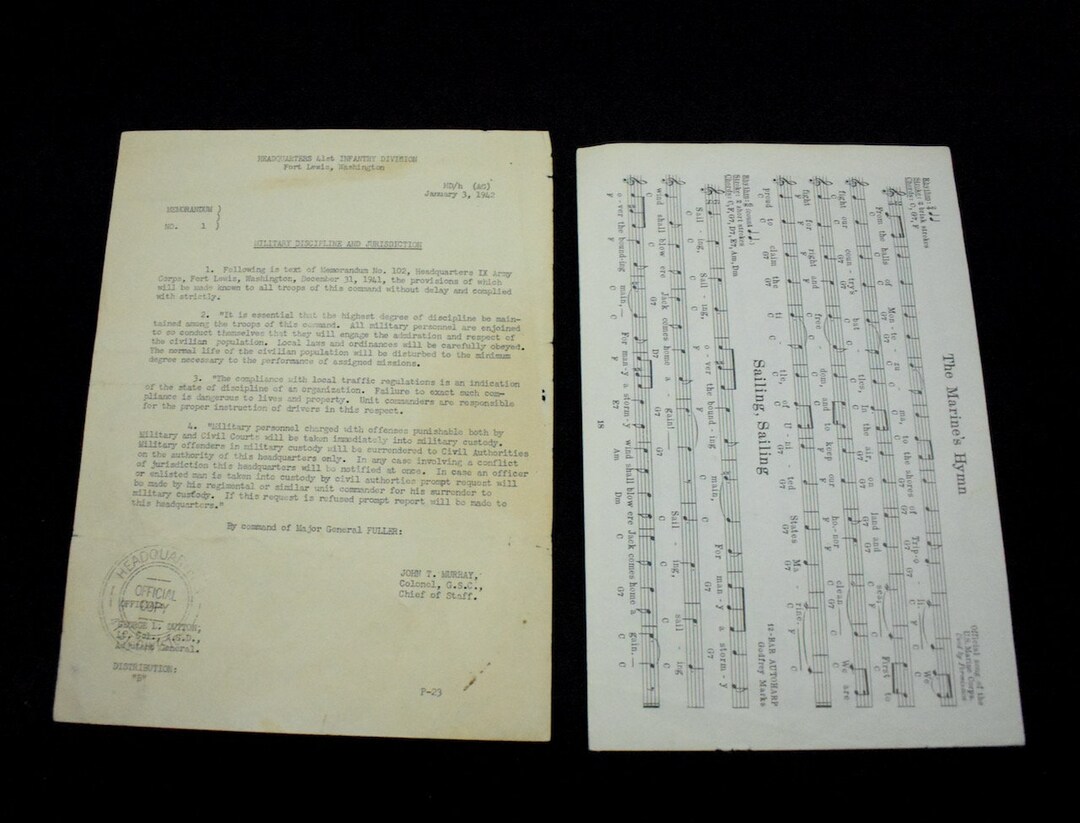 USA Marine Music Sheet, WW2 Discipline Memorandum - Etsy