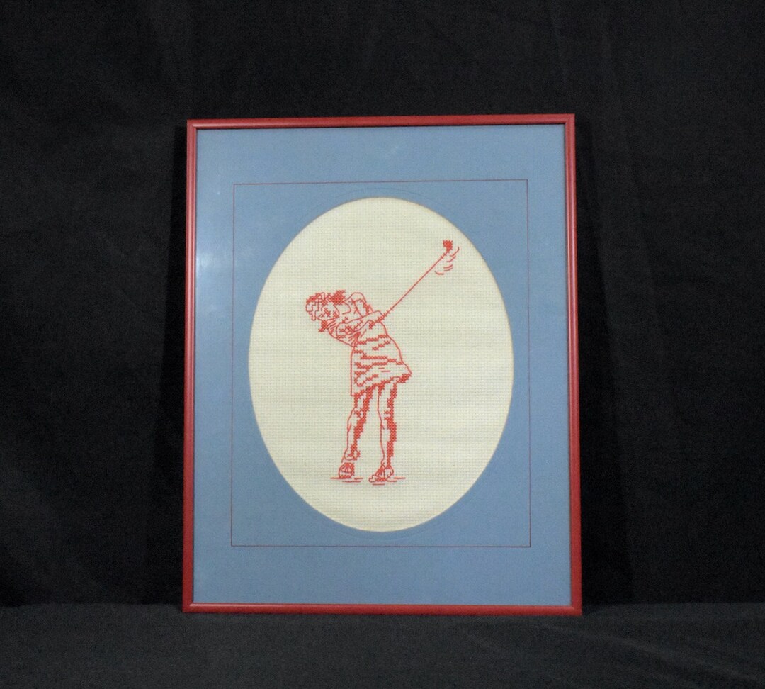 Vintage Golf Cross-stitch Artwork. the Stitching Depicting a Female ...