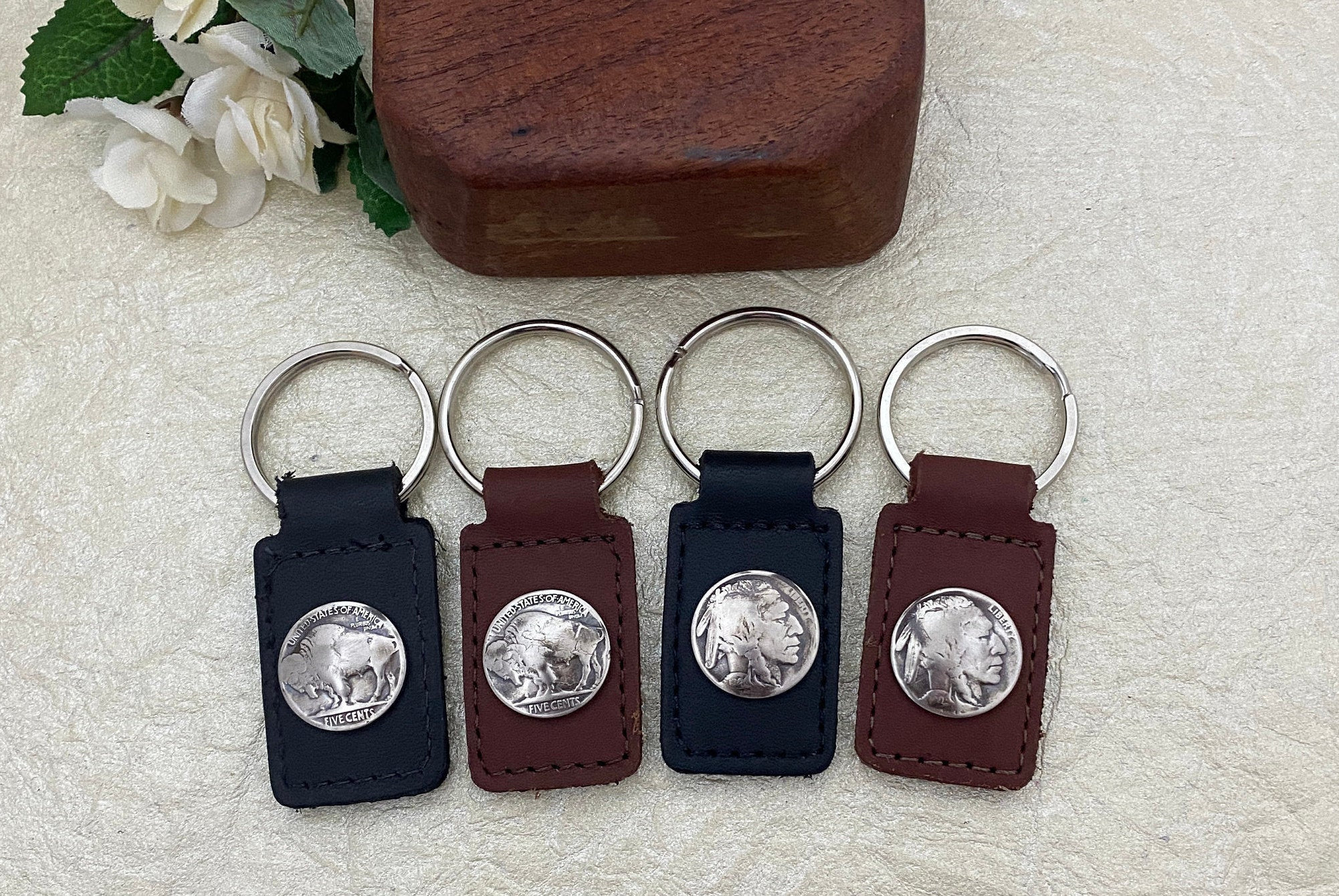 Buffalo or Indian Nickel on a Leather Keychain With Indian - Etsy