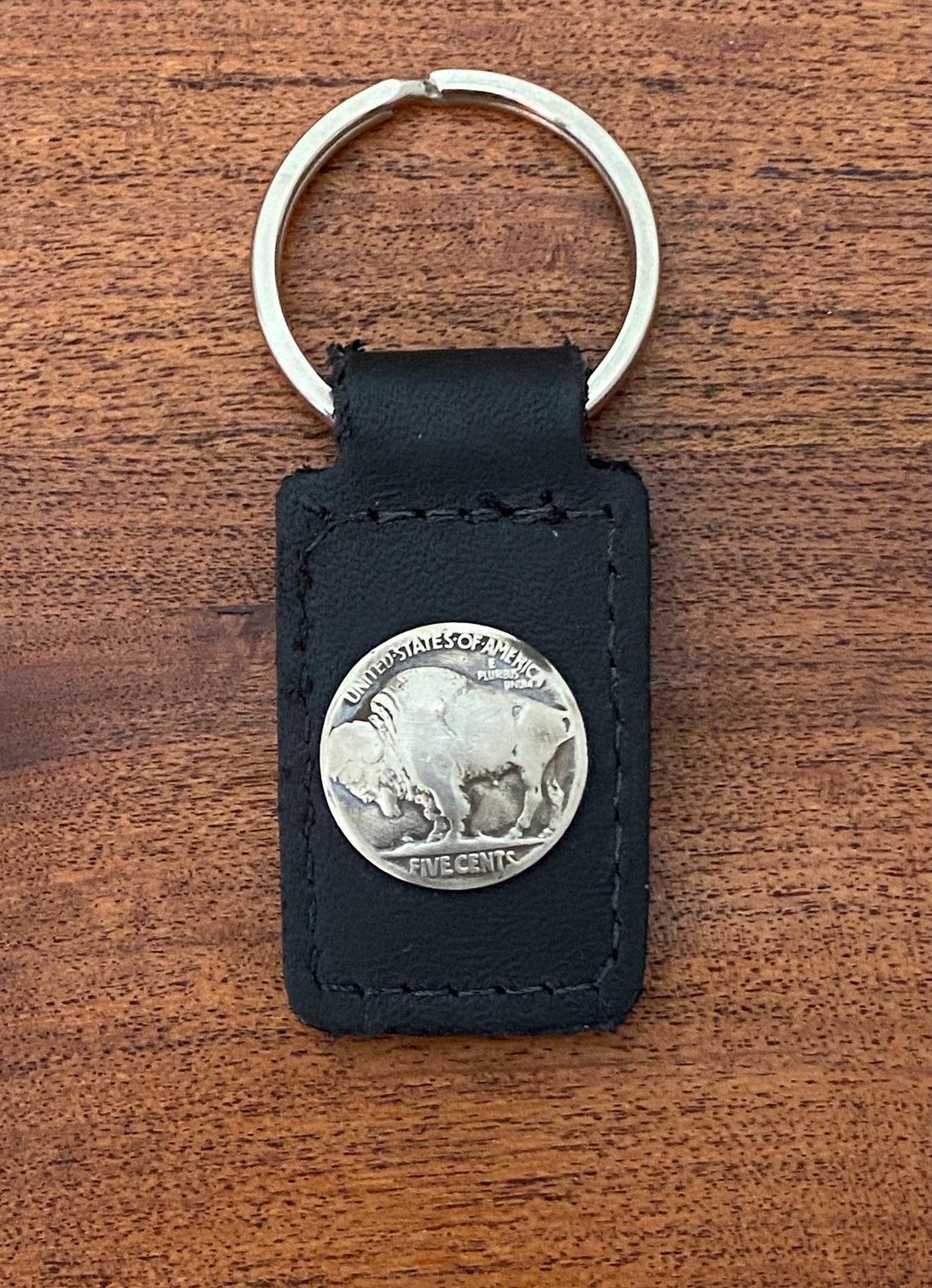 Buffalo or Indian nickel on a leather keychain with Indian | Etsy