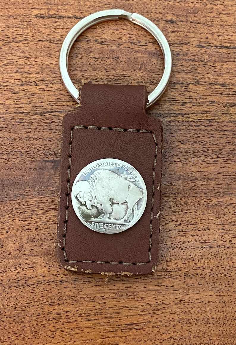 Buffalo or Indian nickel on a leather keychain with Indian | Etsy