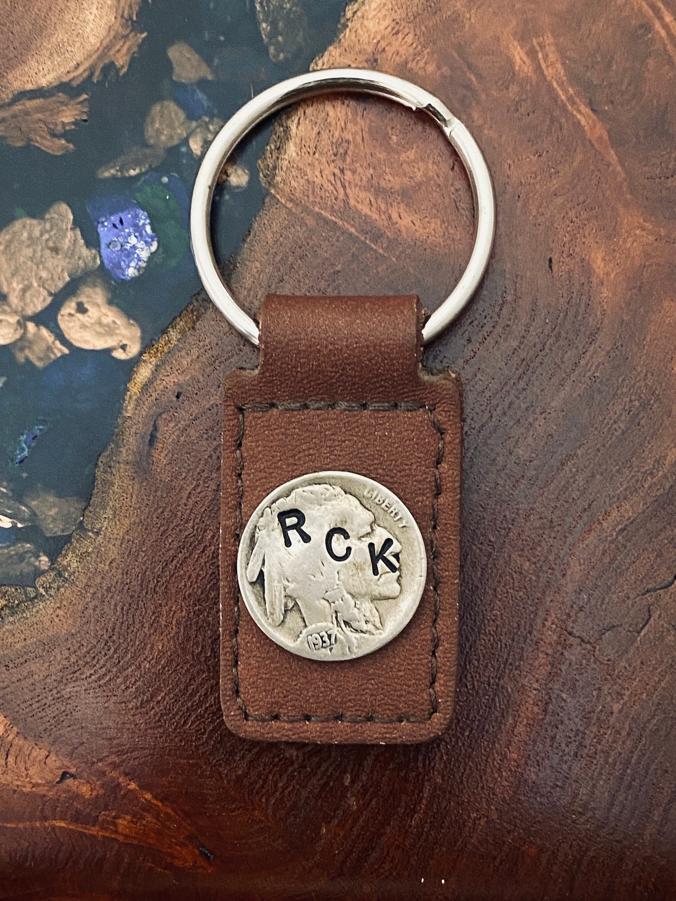 Buffalo or Indian Nickel on a Leather Keychain With Indian - Etsy
