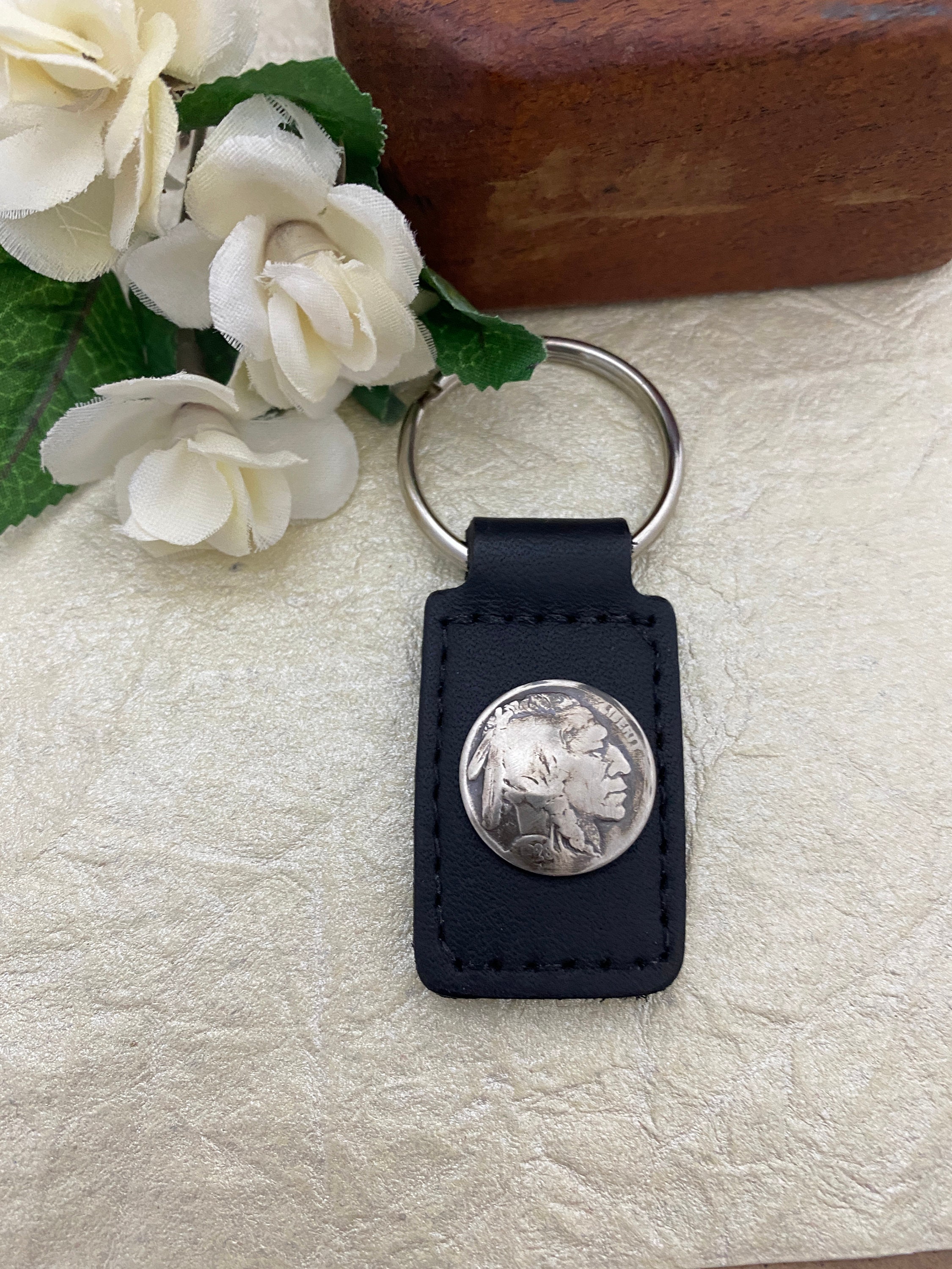 Buffalo or Indian Nickel on a Leather Keychain With Indian - Etsy