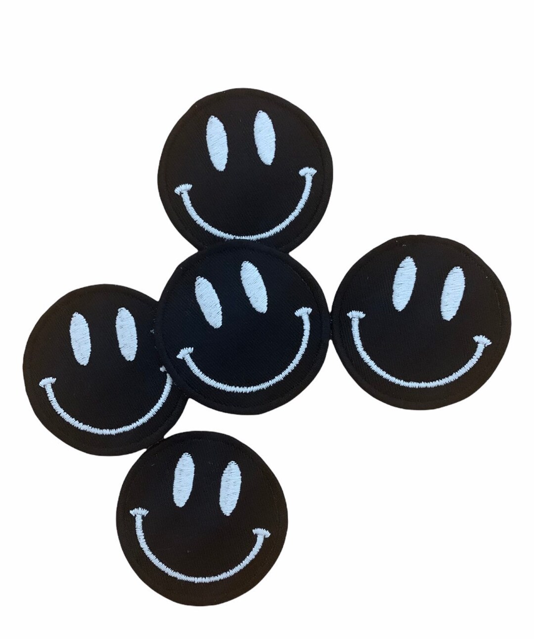 Embroidered Smile Face Classic Icon Iron-on Patch Urban Drew Black and ...