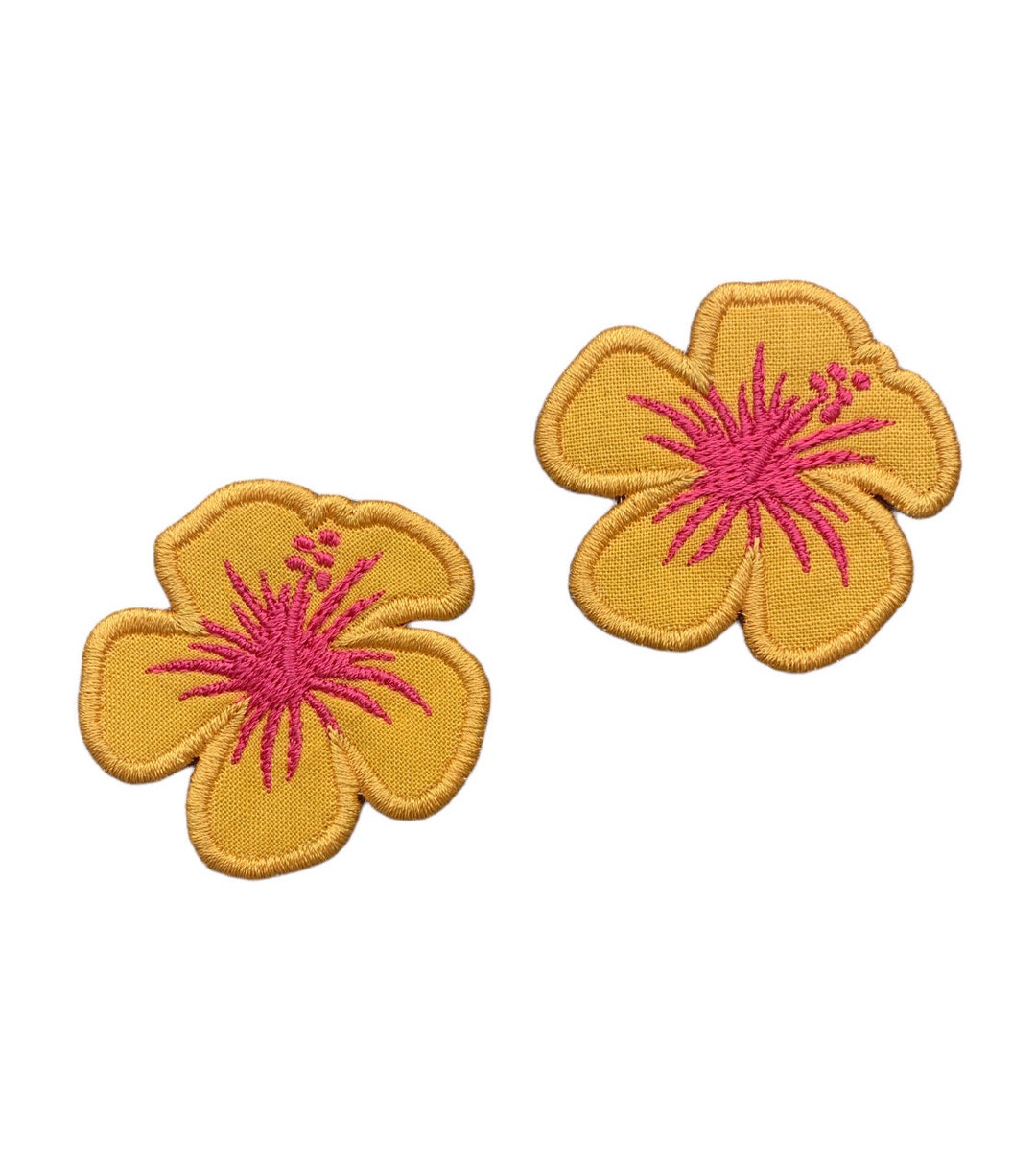 Embroidered Hibiscus Hawaiian Flower Iron- on Patch- Orange Sherbet - Etsy