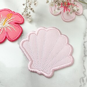 Embroidered Iron- on Patch Pink Scallop Seashell Design - Etsy