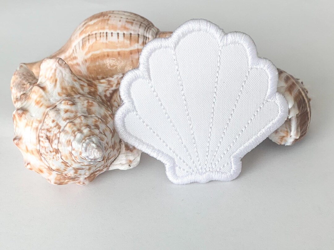 Embroidered Iron- on Patch Scallop Seashell Design WHITE - Etsy