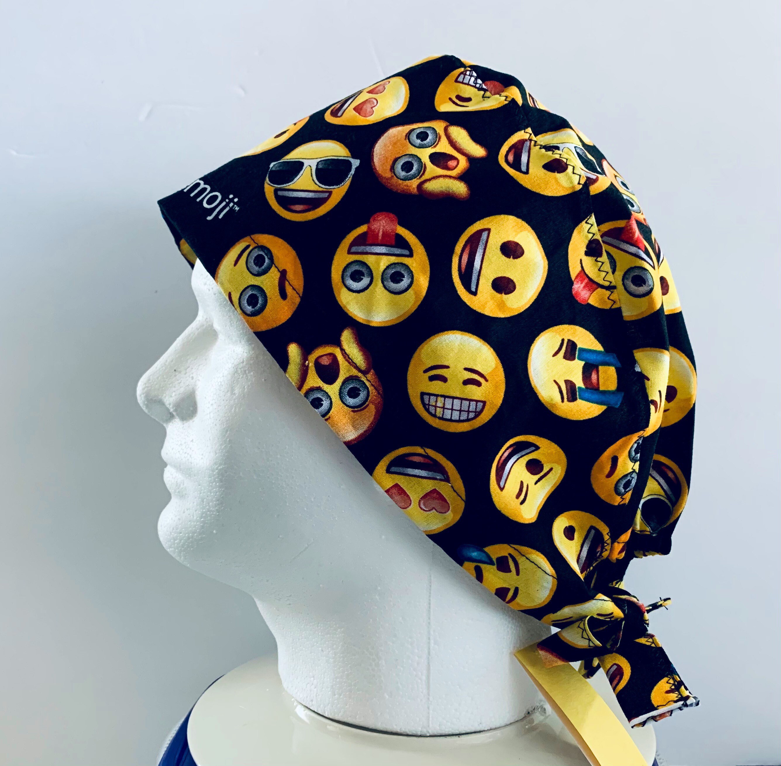 Emoji Surgical Scrub Cap Smiley Scrub Caps. Nurse Caps Tie - Etsy