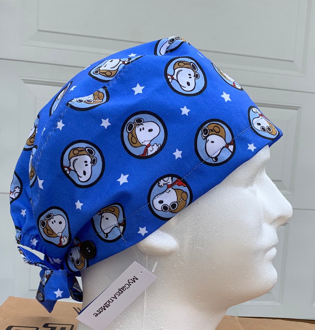 SNOOPY RED BARON Print, Surgical Scrub Cap, Blue, Cotton, One Size ...