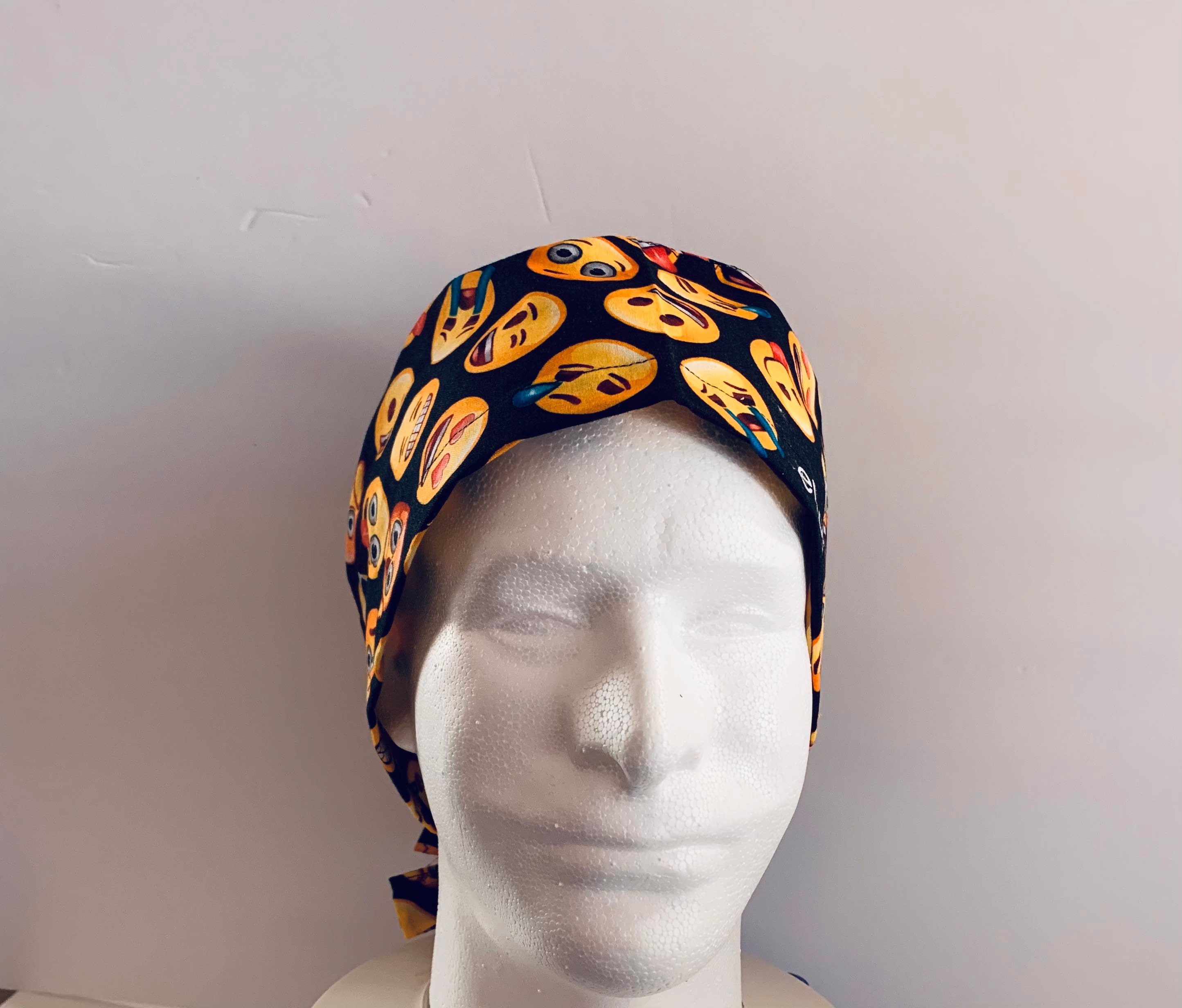 Emoji Surgical Scrub Cap Smiley Scrub Caps. Nurse Caps Tie - Etsy