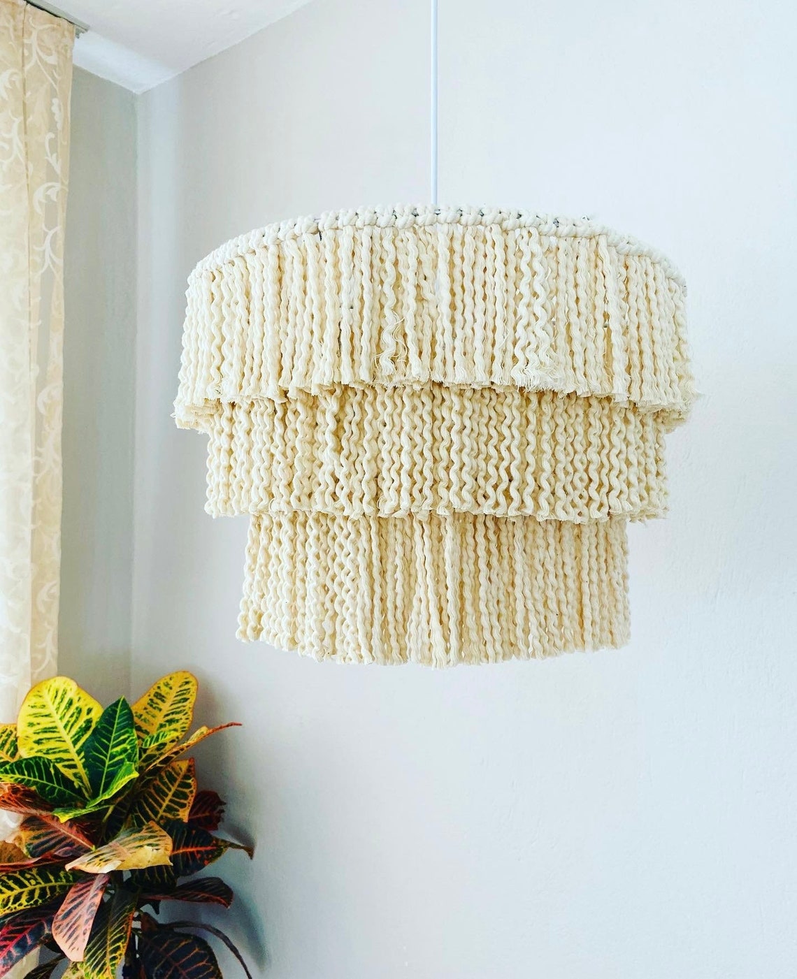 Boho Light. Fringe Chandelier, Tassel Lamp Shade 40 Cm Width Macrame ...