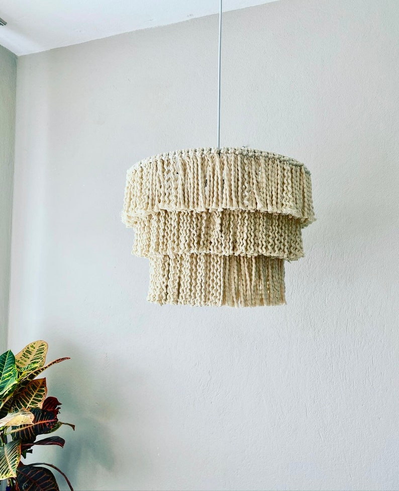 Boho Light. Fringe Chandelier, Tassel Lamp Shade 40 Cm Width Macrame ...