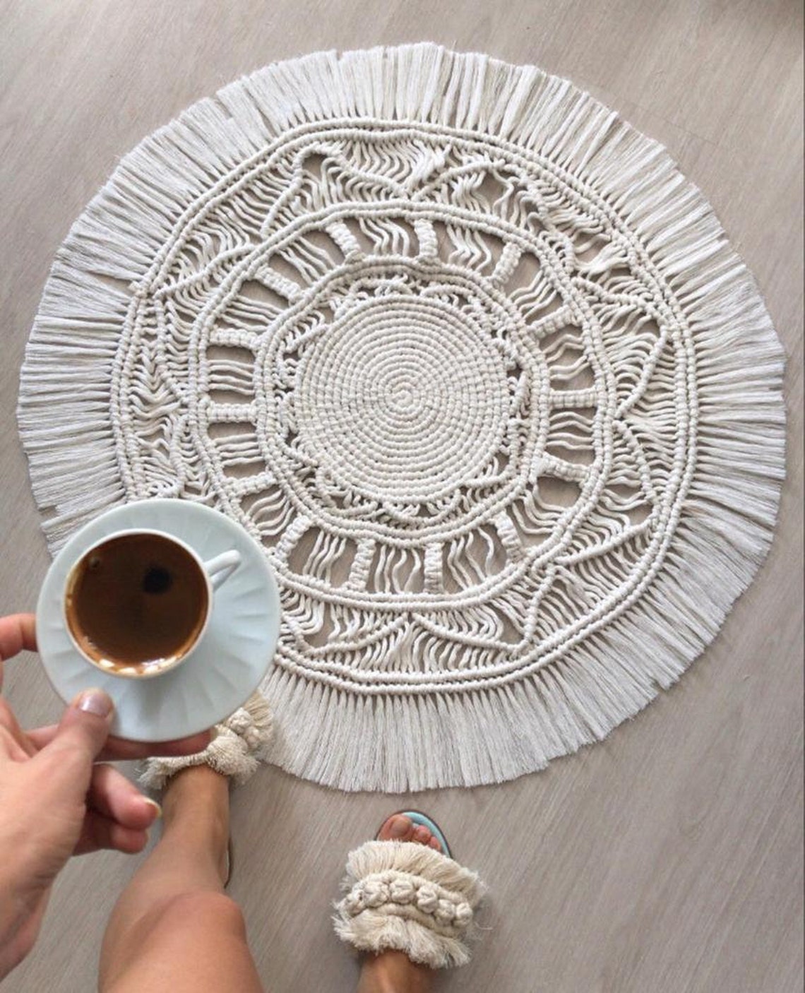 Gift Macrame Rug Mandala Milk-white Round Rug Bedside - Etsy