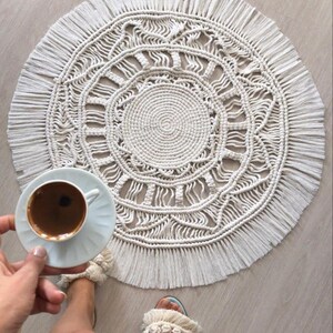 Gift, Macrame Rug Mandala Milk-white Round Rug Bedside Round Carpet ...
