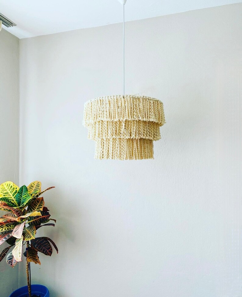 Boho Light. Fringe Chandelier, Tassel Lamp Shade 40 Cm Width Macrame ...
