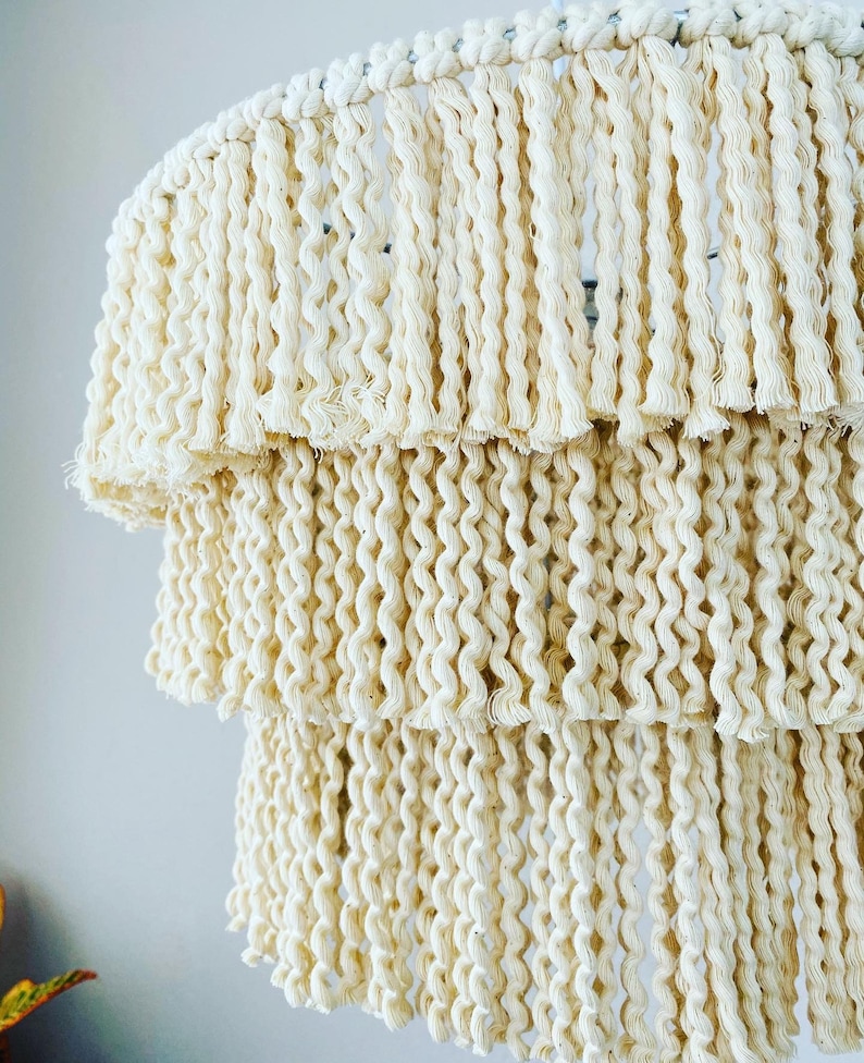 Boho Light. Fringe Chandelier, Tassel Lamp Shade 40 Cm Width Macrame ...