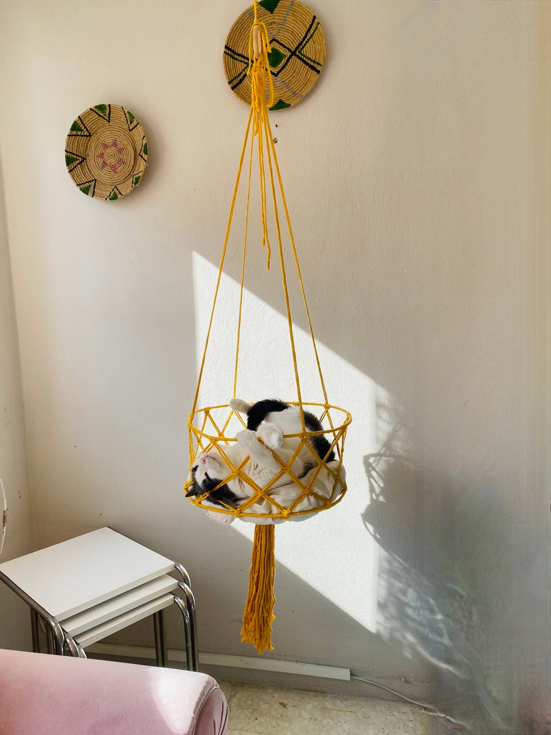 Macrame Cat Hammock Woven Hanging Dog Bed Macrame Wall Cat Swing Cat ...