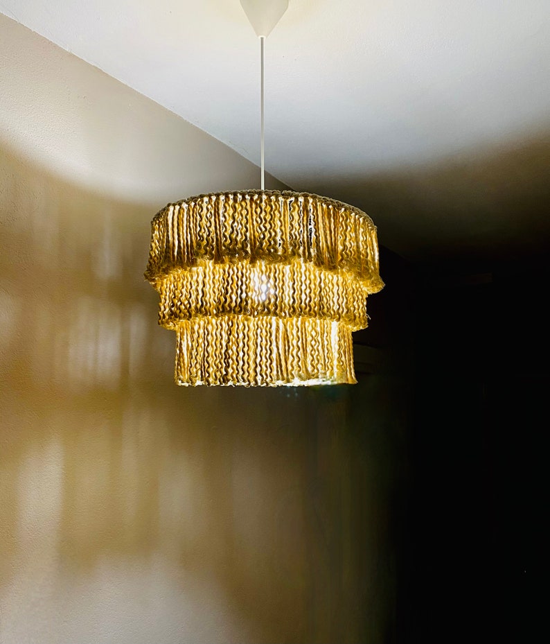 Boho Light. Fringe Chandelier, Tassel Lamp Shade 40 Cm Width Macrame ...