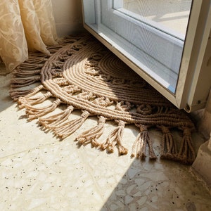 Macrame Rug Mandala Milk-white Round Rug Mandala Macrame Bedside Round ...