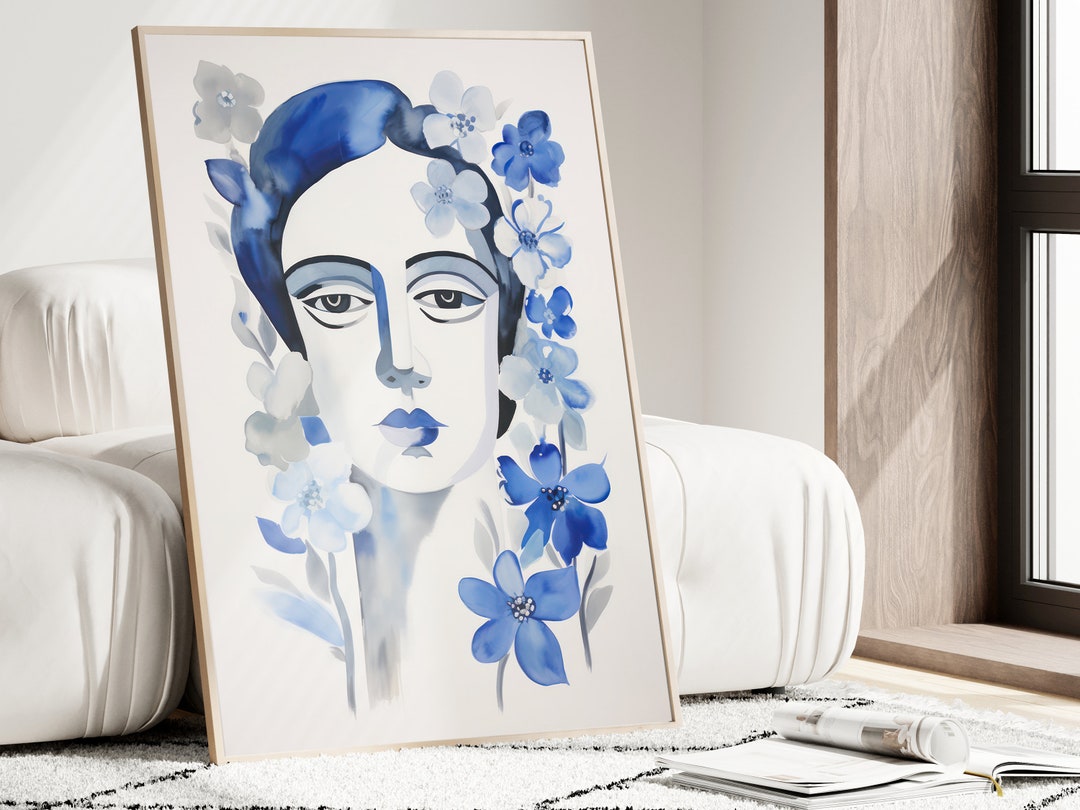 Floral Blue Lady Poster, Modern Wall Art, Digital Print Download ...