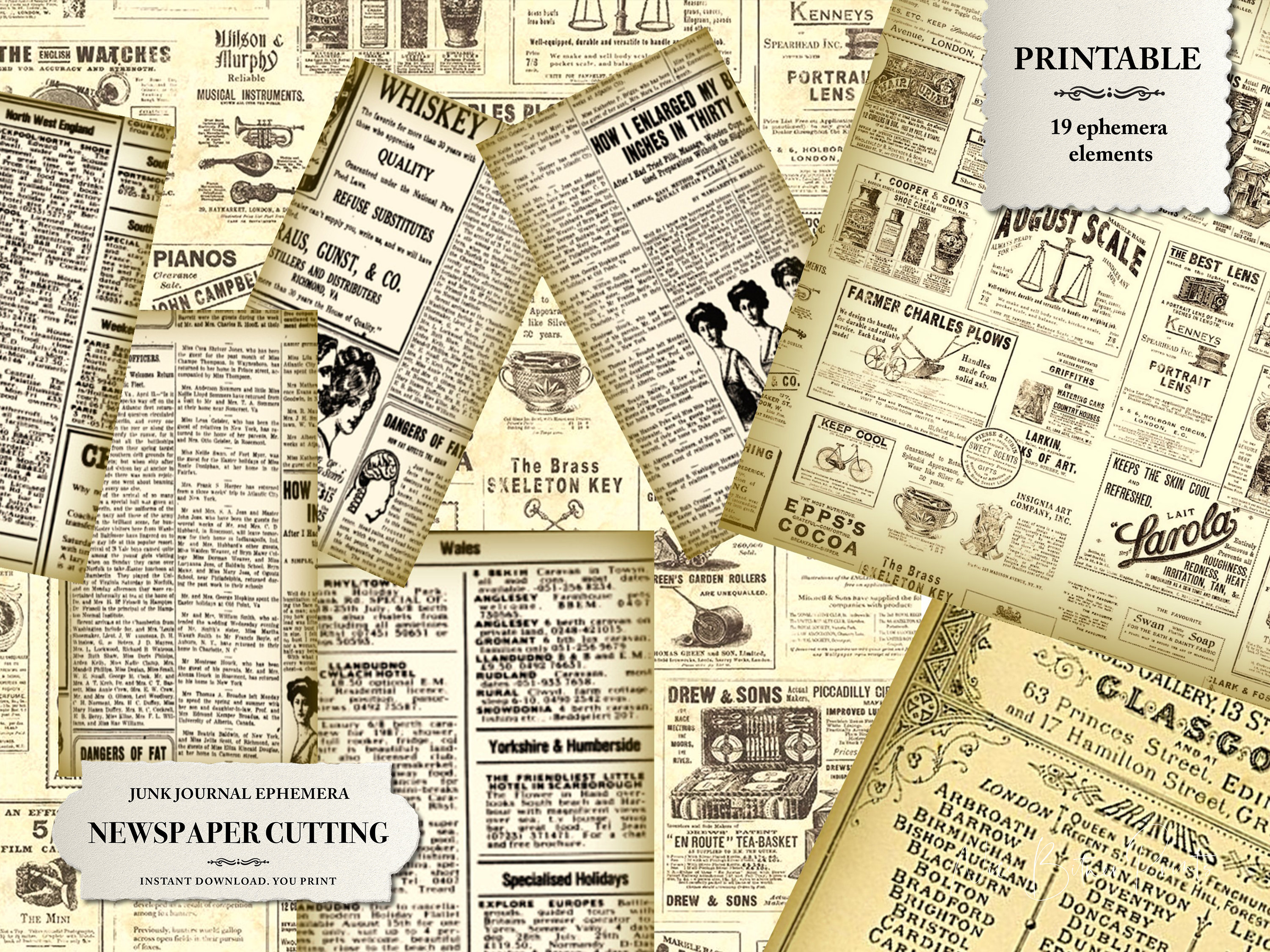 Vintage Newspaper Junk Journal Ephemera Vintage Style Newspaper Cutting ...